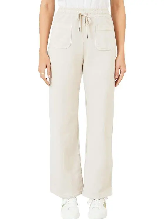 YUMI Relaxed Stretch Wide Leg Trousers - Chalk