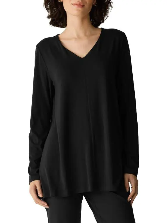 Eileen Fisher V-neck Tunic Top With Dropped Shoulders - Black