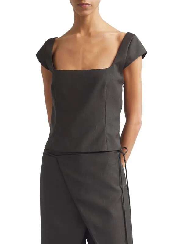 ST. AGNI Wool Blend Cap Sleeve Top - Umber