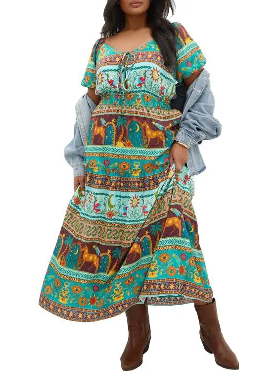 City Chic Amaria Print Smocked Waist Maxi Dress - Paradiso