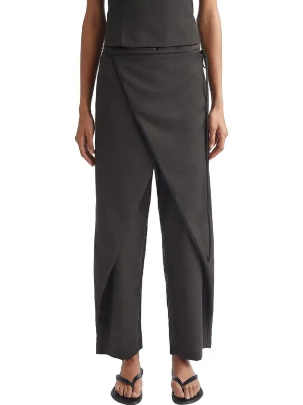 ST. AGNI Wrap Rouleau Wool Blend Pants - Umber