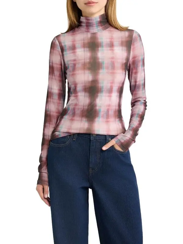 Rag & Bone Yana Plaid Turtleneck Top - Red Multi