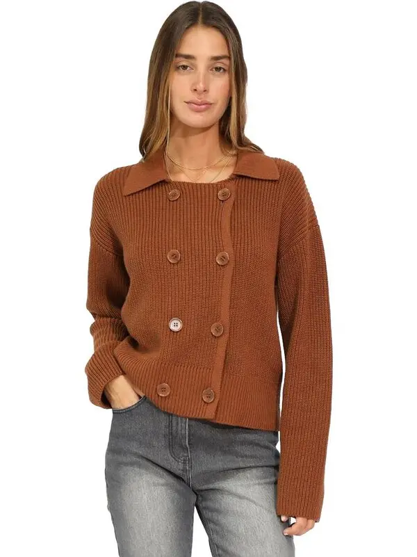 BELLE & BLOOM Make It With You Buttoned Cardigen Jacket - Dark Brown