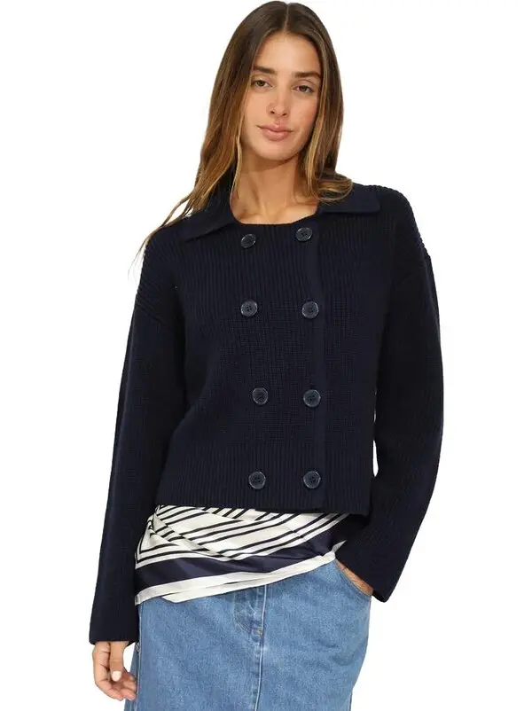 BELLE & BLOOM Make It With You Buttoned Cardigen Jacket - Navy