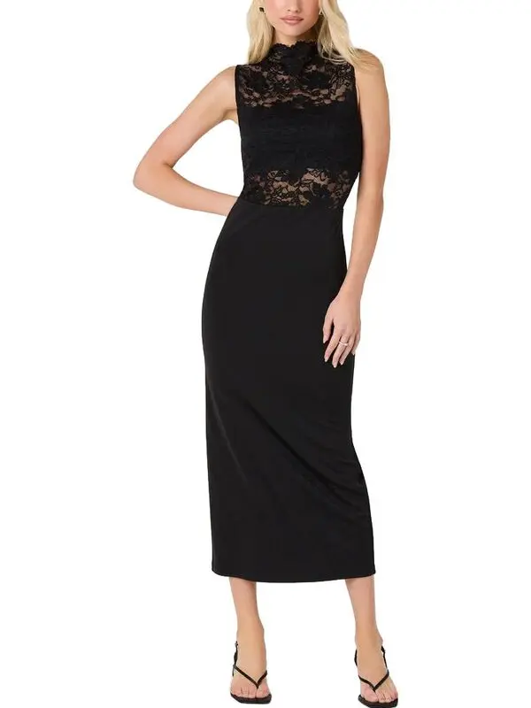 Astr The Label Cathia Lace Bodice Midi Dress - Black