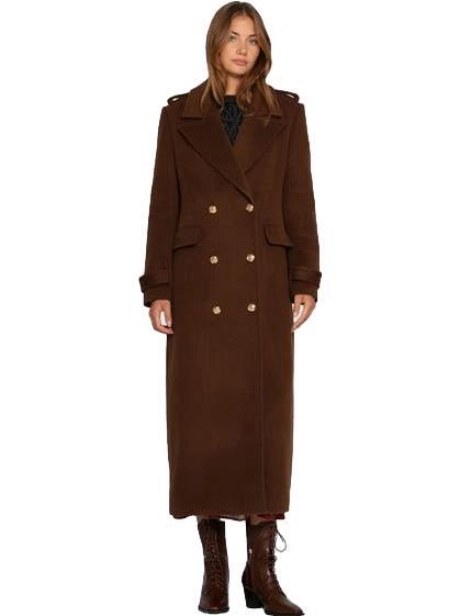 BELLE & BLOOM Command Wool Blend Double Breasted Maxi Coat - Medium Brown