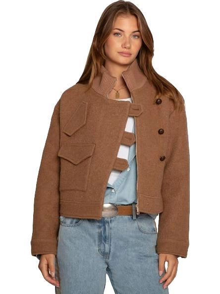 BELLE & BLOOM Crystal Skies Cropped Wool Rib Jacket - Brown