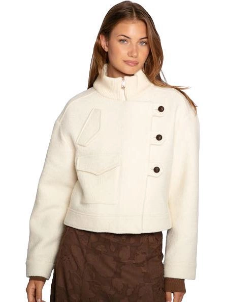 BELLE & BLOOM Crystal Skies Cropped Wool Rib Jacket - Natural