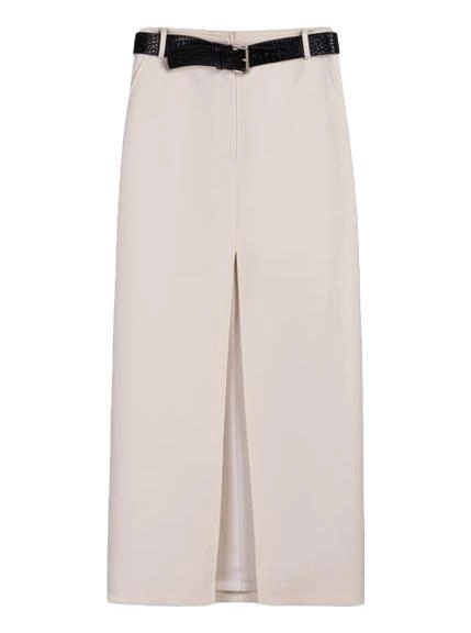 NOCTURNE Belted Front Slit Maxi Skirt - Ivory