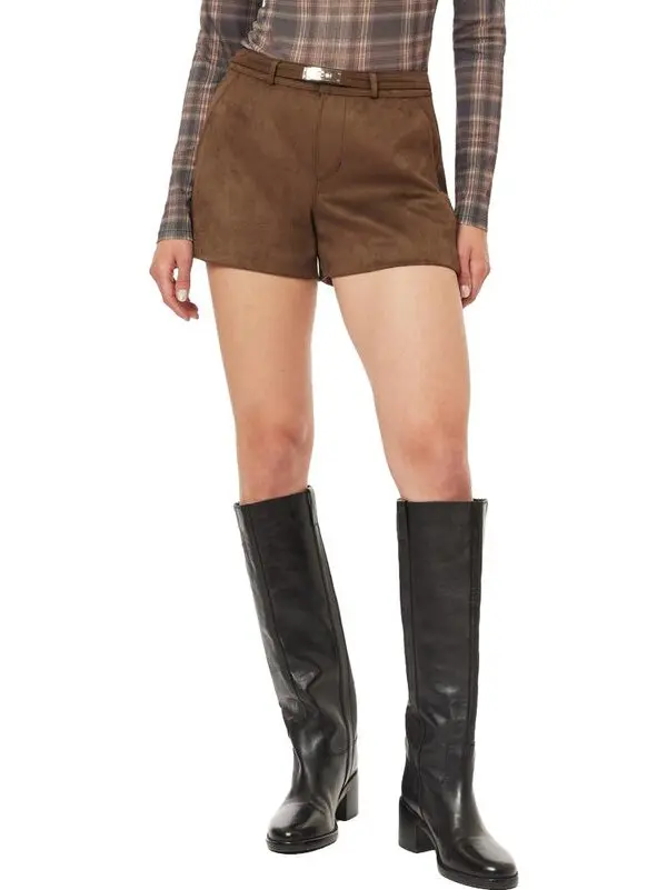 Habitual Faux Suede Micro Mini Shorts - Teak