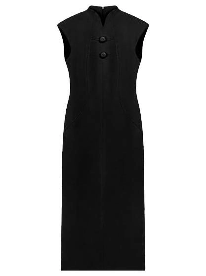 NOCTURNE Padded Shoulder Button Detail Maxi Dress - Black
