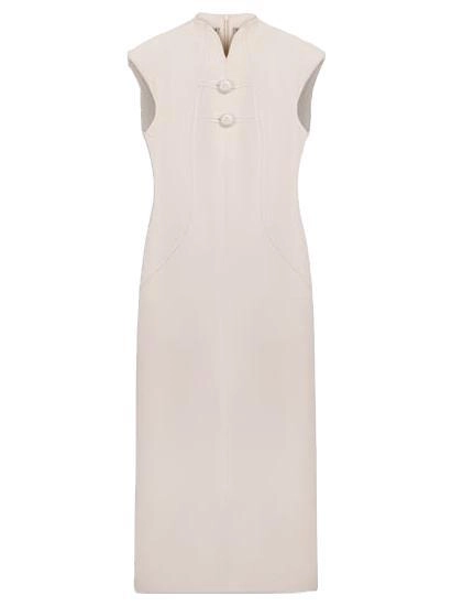 NOCTURNE Padded Shoulder Button Detail Maxi Dress - Ivory