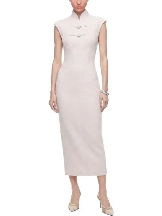 NOCTURNE Sleeveless Padded Shoulder Button Detail Maxi Dress - Ivory