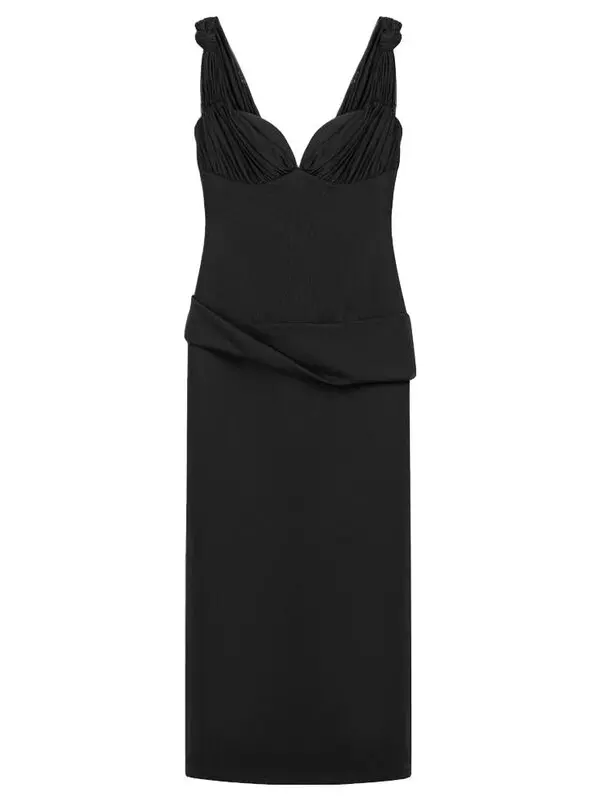 NOCTURNE Boned Sweetheart Peplum Midi Dress - Black