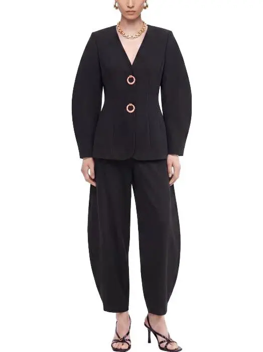 NOCTURNE Ring Button Wrap Front Jacket - Black