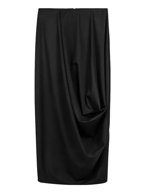 NOCTURNE Draped Pleat Detail Midi Skirt - Black