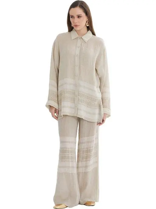 GIZIA Trim Detail Linen Shirt - Beige