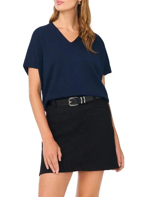 Vince Camuto V-neck Short Sleeve Boxy Sweater - Navy Twilight