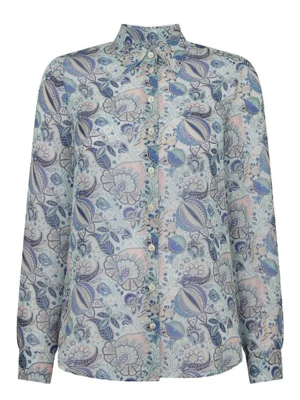 REALLY WILD CLOTHING Sophia Liberty Silk Classic Shirt - Soft Blue Multi