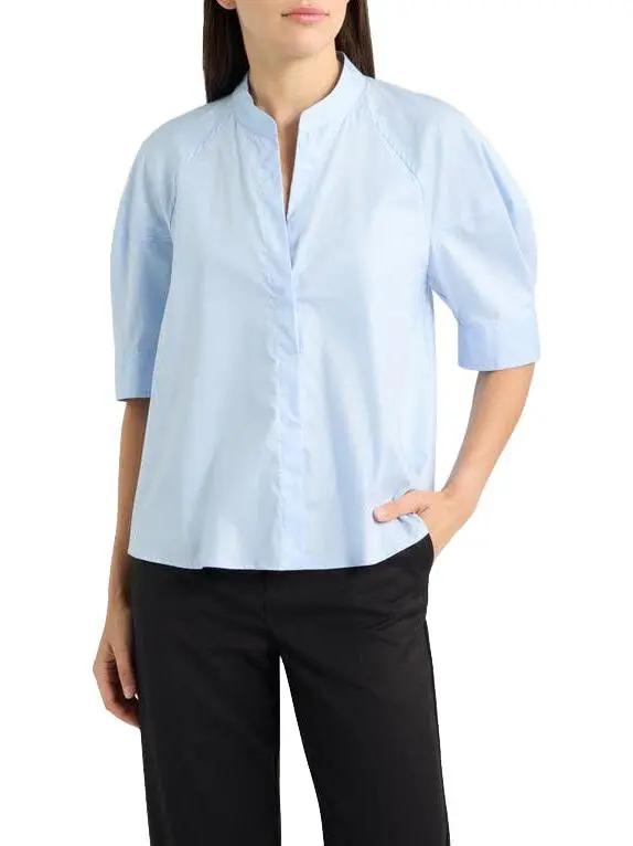 EMME Genniaio Stand Collar Puff Sleeve Top - Sky-blue