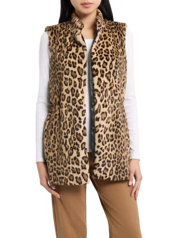 Anne Klein Leopard Print Faux Fur Vest - Vicuna Multi