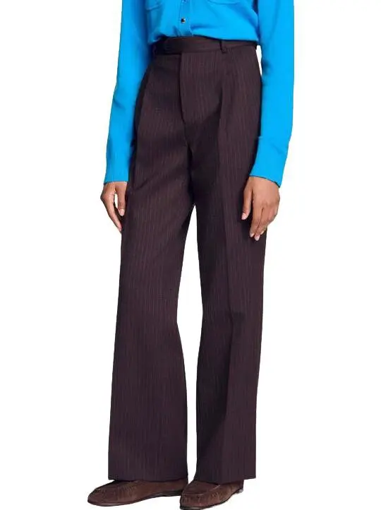 Sandro Striped Straight-leg Trousers - Marron/bleu