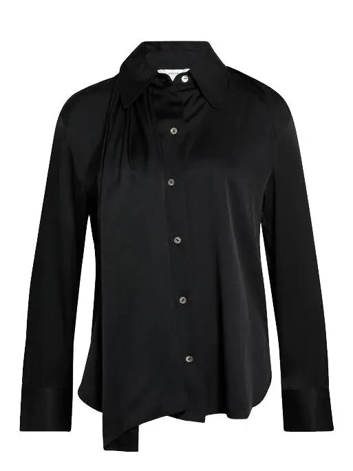 Vince Scarf Detail Silk Blend Button-up Shirt - Black