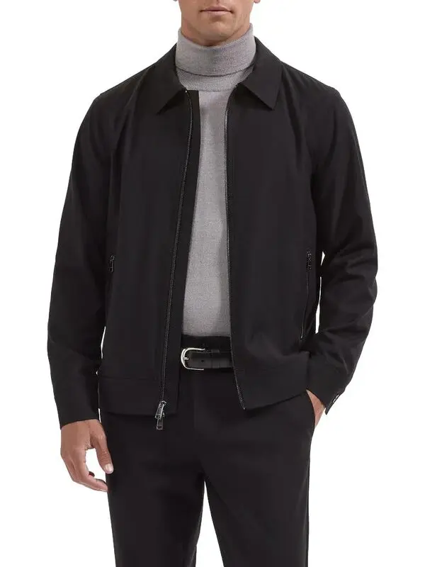Bugatchi Blouson Jacket With Point Collar And Zip Closure - Black