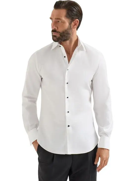 Brunello Cucinelli Sea Island Cotton Twill Tuxedo Shirt With Spread Collar - Blue