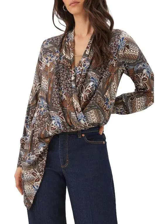 Karen Kane Double Layer Wrap Top - Brown Print