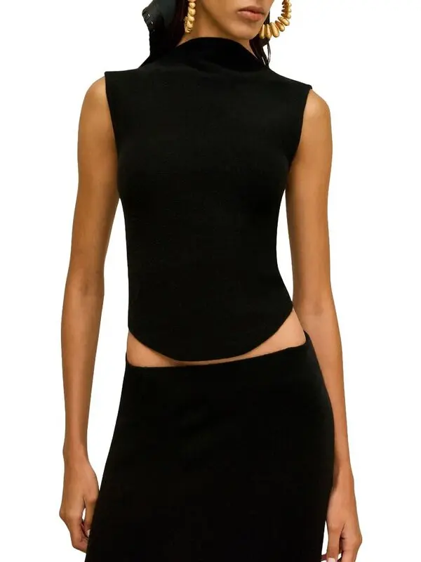 Cult Gaia Romma Mock Neck Sleeveless Top - Black