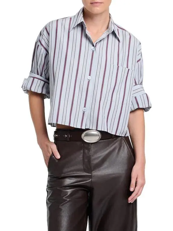 TWP Next Stripe Cropped Cotton Shirt - Light Grey Multi