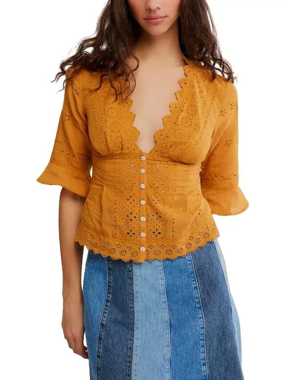 Free People Salone Eyelet Top - Bronzer