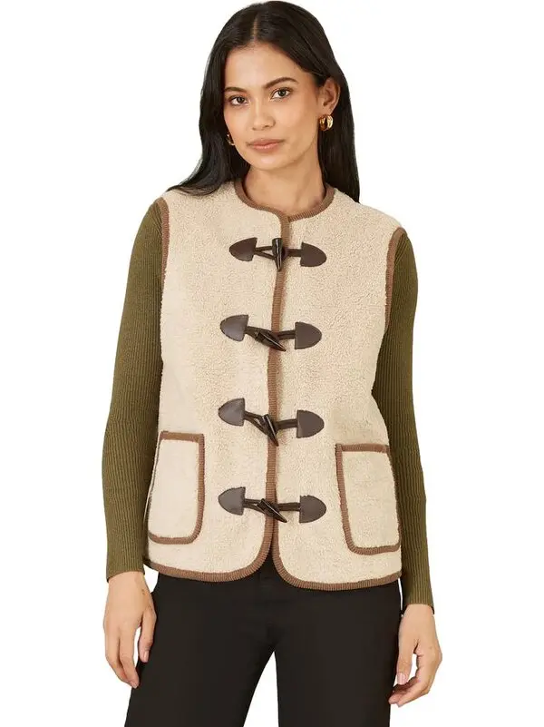 YUMI Faux Leather Button Detail Gilet - Cream