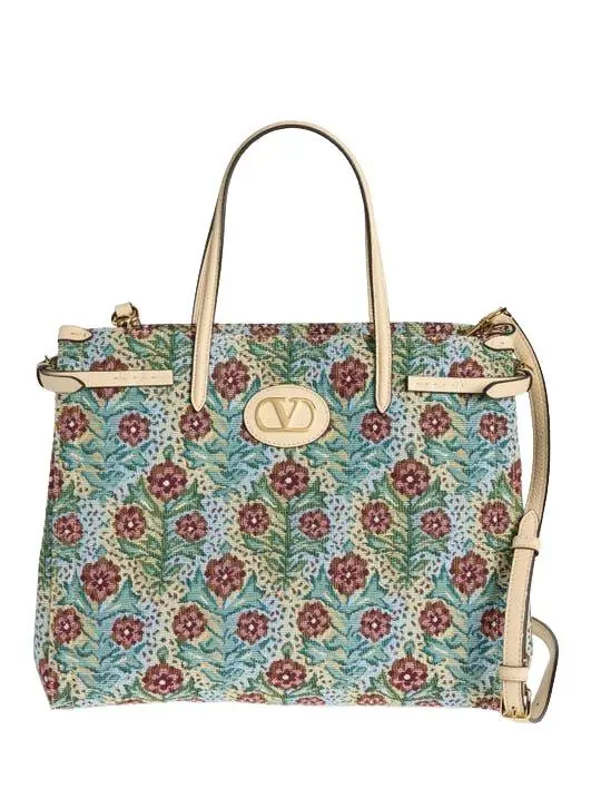 Valentino Garavani Medium Antibes V-logo Tapestry Tote - Blue Multi