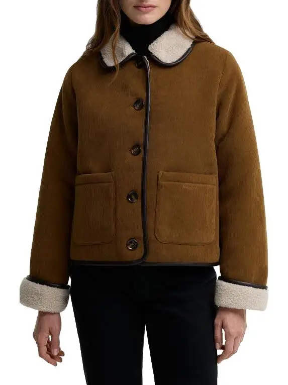 Barbour Penny Corduroy Jacket With Faux Shearling Trim - Tan/ecru