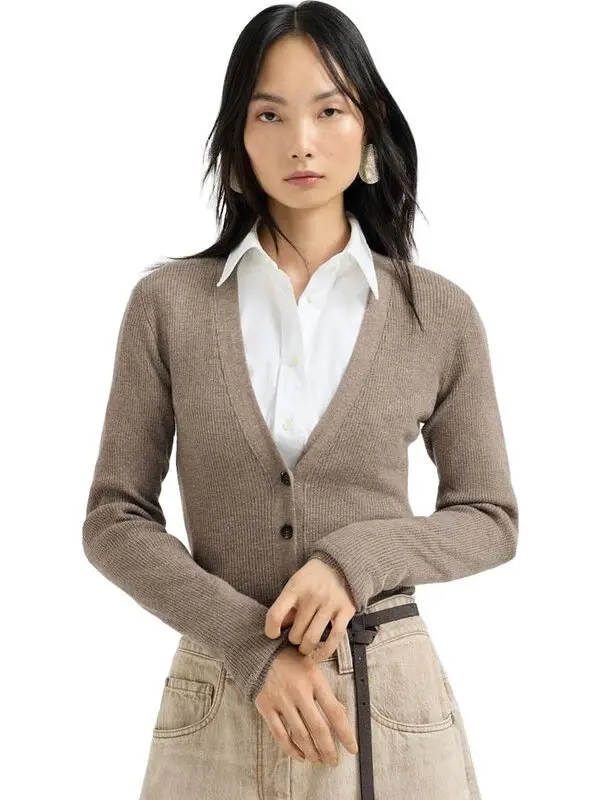 Brunello Cucinelli Sparkling Cashmere Lightweight Ribbed Cardigan - Rope