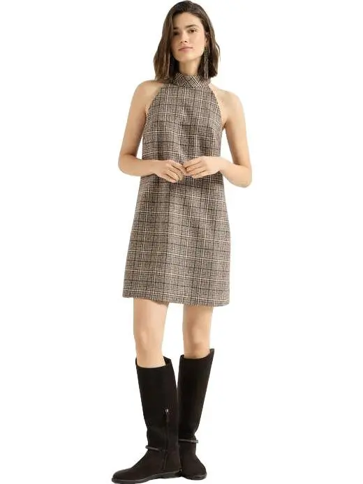Brunello Cucinelli Checked Alpaca And Wool Dress With Monili - Brown