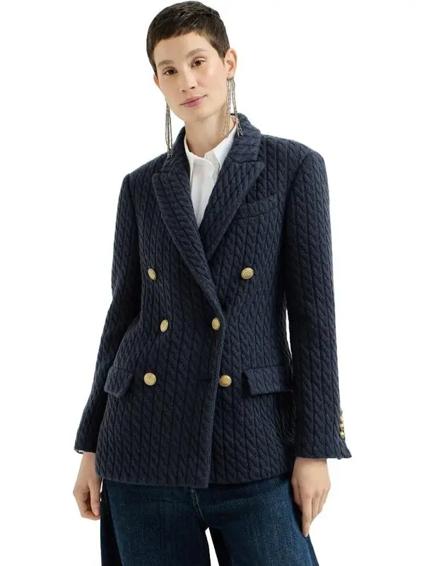 Brunello Cucinelli Cashmere Cable Knit Blazer With Monili - Blue