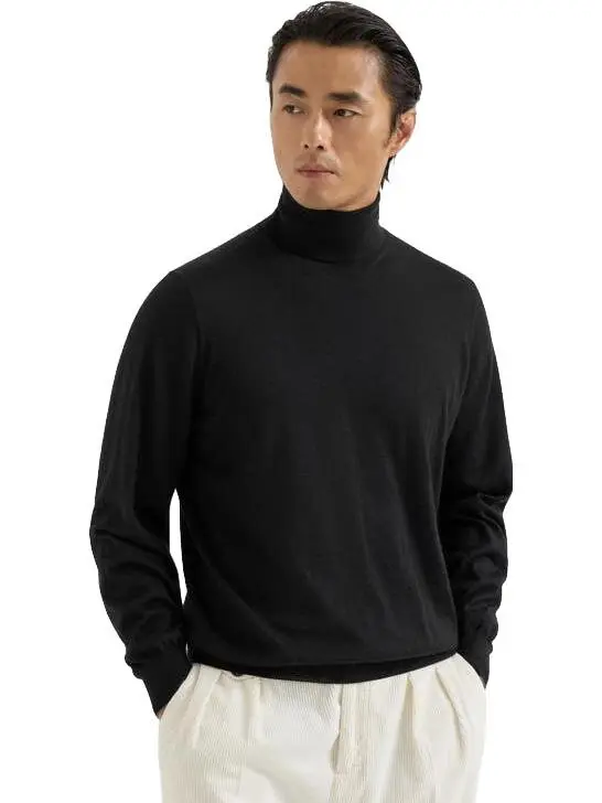 Brunello Cucinelli Cashmere And Silk Lightweight Turtleneck Sweater - Black