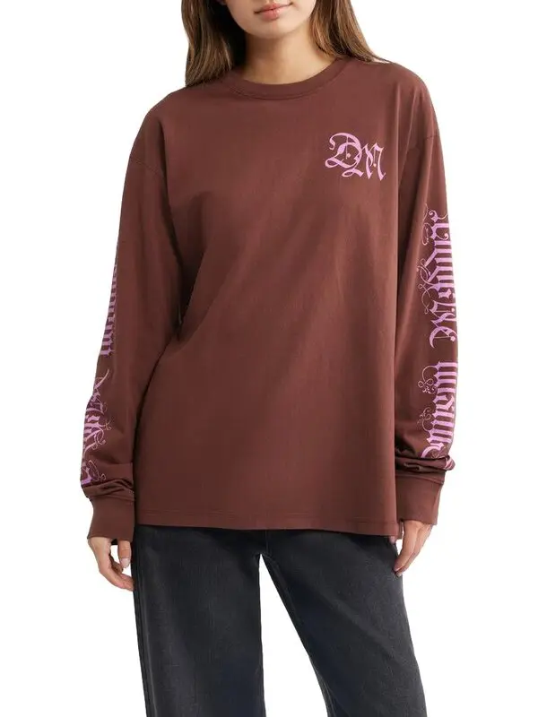 DAMSON MADDER Pleasant Slumber Graphic Long Sleeve T-shirt - Chocolate