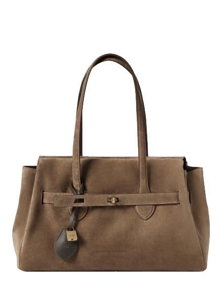 Brunello Cucinelli Explorer Shoulder Bag In Suede - Bark