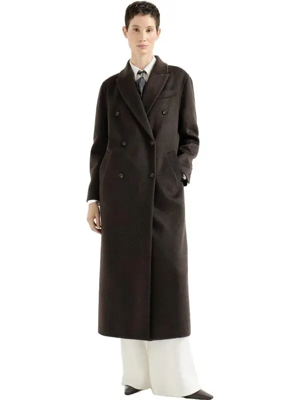 Brunello Cucinelli Hand-crafted Coat In Cashmere Double Beaver Cloth With Monili - Brown