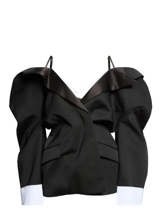 Givenchy Slashed Cold Shoulder Wool Jacket - Black
