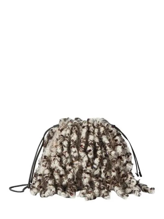 Brunello Cucinelli Dazzling Twist Embroidery Pouch Bag With Precious Chain - Brown