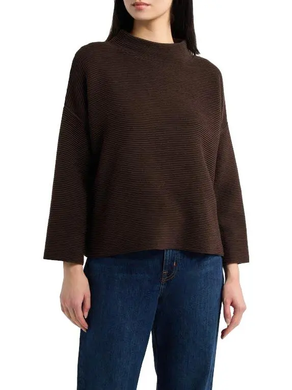 Eileen Fisher Mock Neck Ribbed Sweater - Coffee