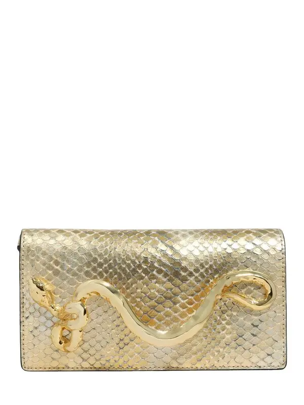 Alexis Bittar Serpent Side Handle Leather Clutch - Gold Python