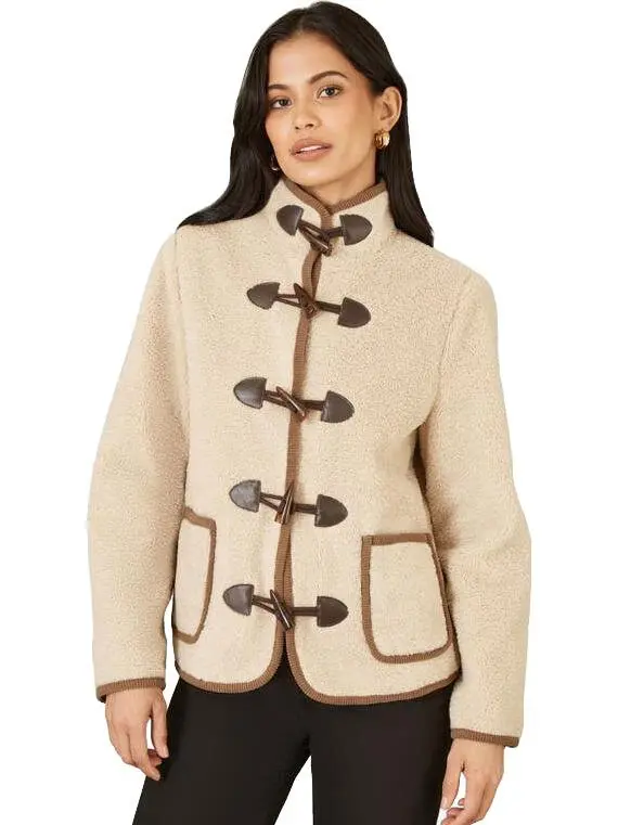 YUMI Tailored Borg Toggle Jacket - Cream