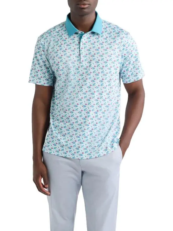 SWANNIES Mike V Floral Piqué Performance Golf Polo - Seafoam