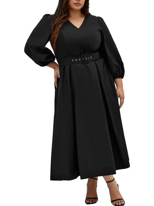 City Chic Kaiya Belted Cotton Dress - Black